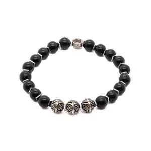 EBRU JEWELRY Black / Silver Silver Beads & Black Onyx Stone Beaded Bracelet -black - Black/silver