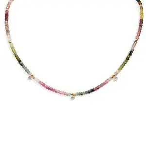 KATE KOEL Watermelon Tourmaline Beaded Gold Necklace - Yellow