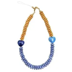 FARRA Yellow And Lava Stone With Ceramic Hearts Phone Strap - Blue