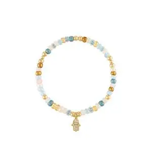 OLIVIA LE Shimmer Bead Hamsa Charm Bracelet - Blue