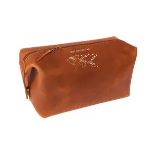 VIDA VIDA Deluxe Tan Leather Wash Bag Best Dad In The World - Brown