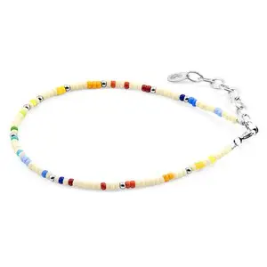 ANCHOR & CREW Off-white Multicoloured Glass Bracelet - Silver