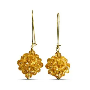 BELLUS DOMINA Gold / Yellow Yellow Crystal Beaded Gala Earrings - Gold/yellow