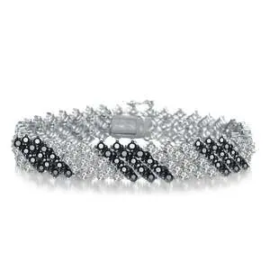 GENEVIVE Sterling Silver Cubic Zirconia Bracelet With Rows Of Stones - Black