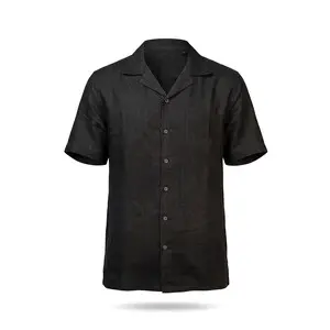STOVARIA Handwoven Hemp Camp Collar Shirt With Natural Dye - Black