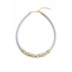 Saachi Bling Charm Leather Light Necklace - Grey
