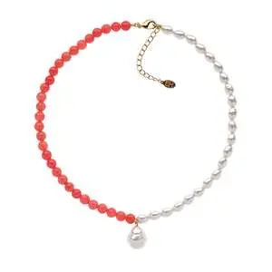EMMA HOLLAND JEWELLERY Coral & Baroque Pearl Drop Necklace - Orange