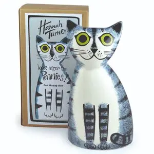 Hannah Turner Tabby Cat Money Box - Grey