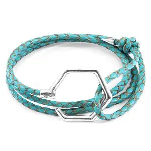 ANCHOR & CREW Silver / Blue Turquoise Blue Storey Silver & Braided Leather Bracelet - Silver/blue
