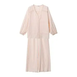LUNALUZ Jessi Sand-washed Shirt Pajama Set - Orange