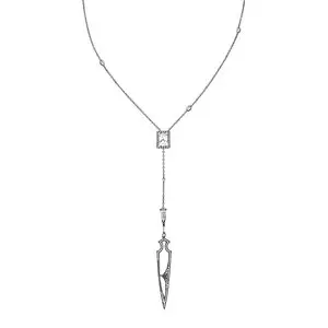 SALLY SKOUFIS Shield Pendant Necklace With Black Diamond And Cubic Zirconia In Sterling Silver With Rhodium Plating - White/black/silver