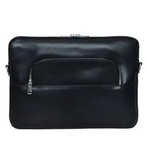 HIDES LEATHER CO. Leather Tech Organizer Case, Handmade Macbook Sleeve With Travel Pocket - Black