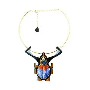 GISSA BICALHO Brown / Blue Handmade Acrylic Necklace Scarab Embroidered Topaz - Brown/blue