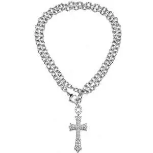 JAGGED HALO JEWELRY Cross Convertible Stainless Steel Necklace White Gold Plated - Silver