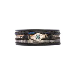 Saachi Evil Eye Leather Metallic Bracelet - Black