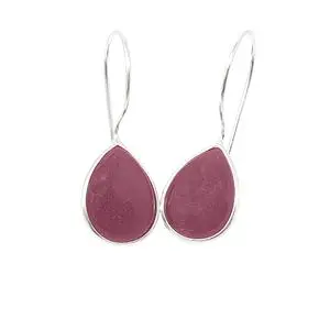 HARFI Red / Silver Ruby July Birthstone Dangle Drop Silver Earrings