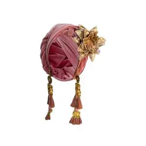 JULIA CLANCEY Cha Cha Cha Boom Dusky Pink Dream Velour Turban - Blue