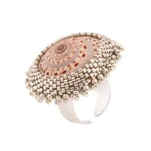 Oana Savu Beaded Sea Shell Ring Ocean Inspired Jewelry - Silver