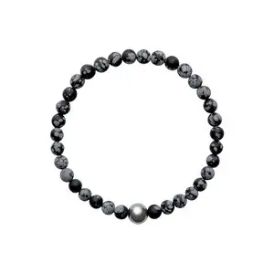 ORA PEARLS Black / White / Grey Aro Tahitian Pearl & Snowflake Obsidian Bracelet - Black/white/grey