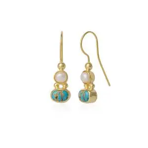 SPERO LONDON Turquoise Authentic Sterling Silver Drop Plated Earring - Gold