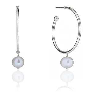 KAIZARIN White / Silver Silver Hoop With Pearl Drop June Birthstone - White/silver
