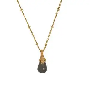 CLAIRE HILL DESIGNS Moonstone Gold Lichen Pendant Necklace - Grey