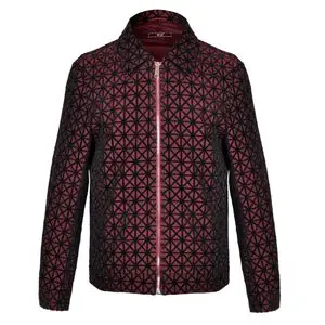 DAVID WEJ Kensington Luxury Velvet Jacquard Aviator Jacket Wine - Red