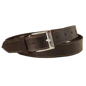 BERBER LEATHER Leather Belt With White Stitching Narrow Width - Black