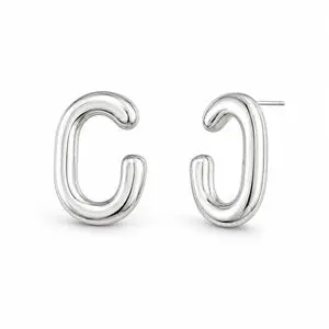 GOLD & HONEY C Link Hoop Earrings - Silver