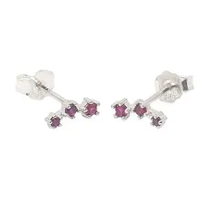 HARFI Red / Silver Minimalist Ruby July Birthstone Climber Silver Earrings - Red/silver