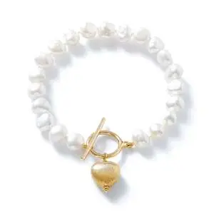 PEARLS OF THE ORIENT ONLINE Cultured Freshwater Pearl And Gold Heart Pendant Bracelet - White/gold