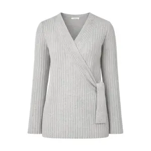 NUVV COLLECTION Side-tie Wool Knit Sweater V Neck Italian Yarn - Grey