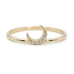 MELT'M JEWELRY 14k Diamond Crescent Moon Ring, Pavé Stackable Ring - Gold