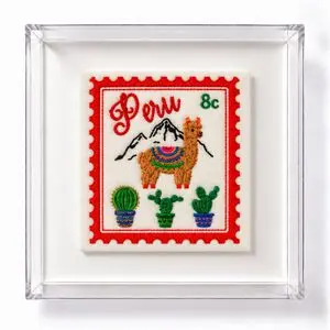 LILLY LOVES Peru Postage Stamp Artwork - Red