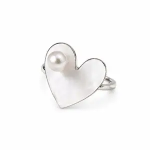 SILVER MOON Silver / White Pearl Ray Sterling Silver Ring - Silver/white