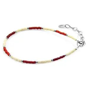 ANCHOR & CREW Red / Silver Red Off White Zoey Silver & Miyoko Glass Bracelet - Red/silver