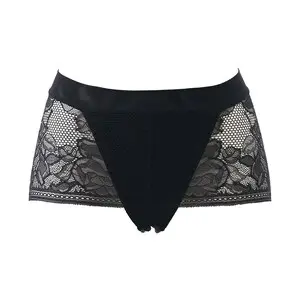 AROMATIQUE Ribbed Silk Maxi Panty With Lace – Breathable, Hypoallergenic Comfort - Black