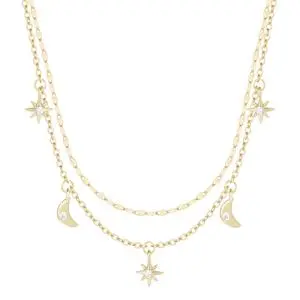 KAMARIA Moon & Stars Celestial Double Layering Necklace - Gold