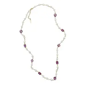 FARRA Freshwater Pearls With Amethyst Long Necklace - White