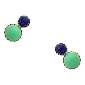 HEATHER HAWKINS Coupled Extra Tiny Turquoise And Lapis Serrated Studs Sterling Silver - Blue