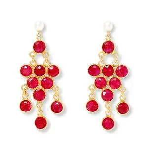 PEARLS OF THE ORIENT ONLINE Clara Cultu Freshwater Pearl Earrings & Ruby Chandelier Earrings - Red