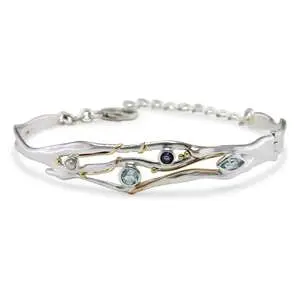 ISLA SILVER Blue Topaz, Iolite & Freshwater Pearl Sterling Adjustable Bracelet - Silver