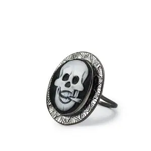 VINTOUCH ITALY Black / Silver Rocker Skull Cameo Ring - Black/silver