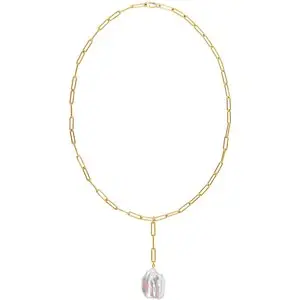 ORA PEARLS Aetia Lariat Flat Baroque Pearl Chain Necklace - Gold