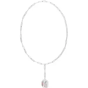 ORA PEARLS Aetia Lariat Flat Baroque Pearl Chain Necklace - Silver