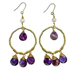 FARRA Bohemian Style Teardrop Amethyst Earrings - Purple