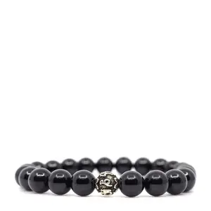 Shar Oke Black / Silver Black Spinel & Sterling Silver Om Bracelet - Black/silver