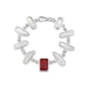 STEFAN TIRON Silver / Red Alessio Red Silva Silver Bracelet - Silver/red