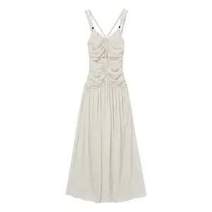 BELSIZE25 Silent Mode Series – Silk Resort Dress With Hand-woven Rope Straps - White