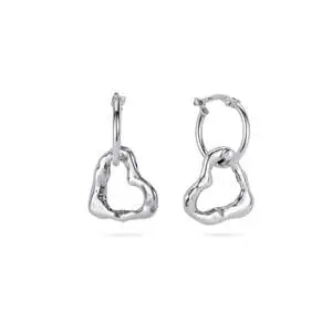 LULU AND BOO JEWELLERY Solid Sterling Hoop Earrings With Drop Molten Heart - Silver
